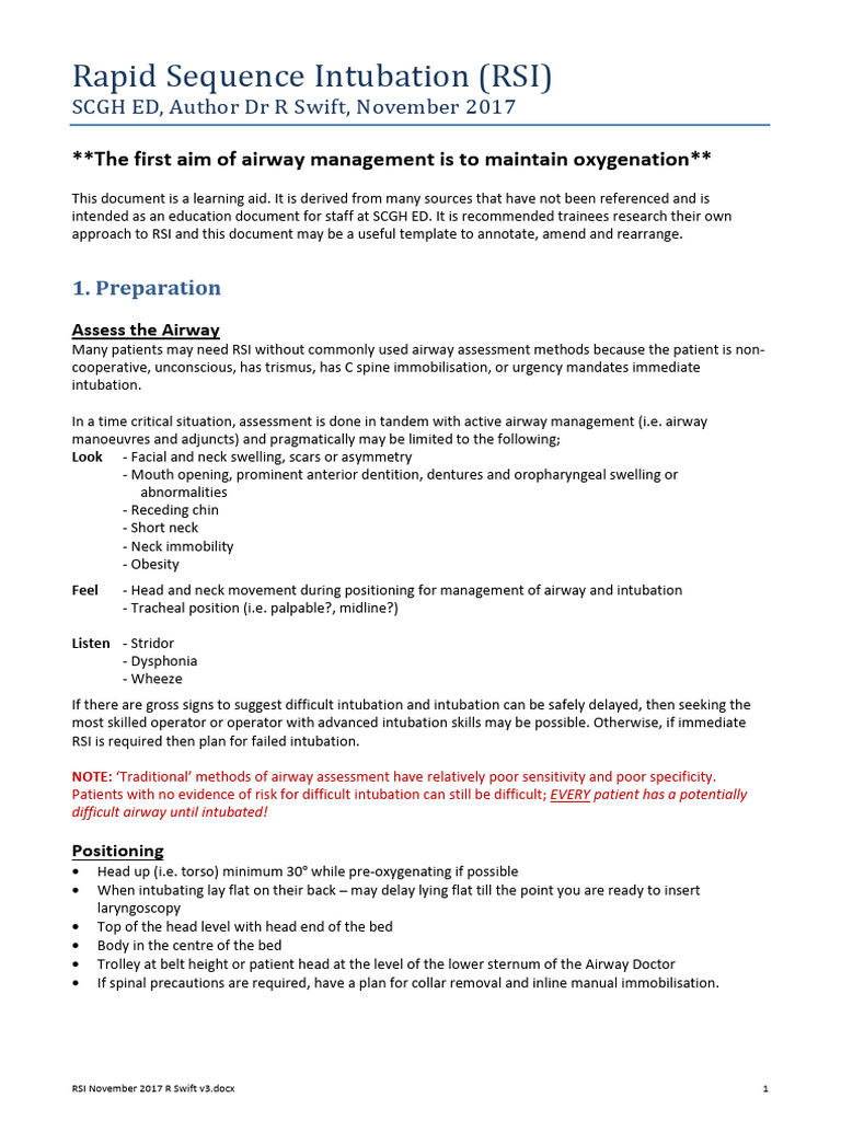 Rapid Sequence Intubation (RSI) | PDF | Larynx | Clinical Medicine