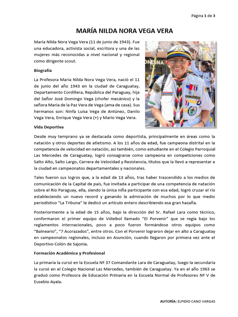 Biografía de María Nilda Nora Vega Vera | PDF | Exploración | Paraguay