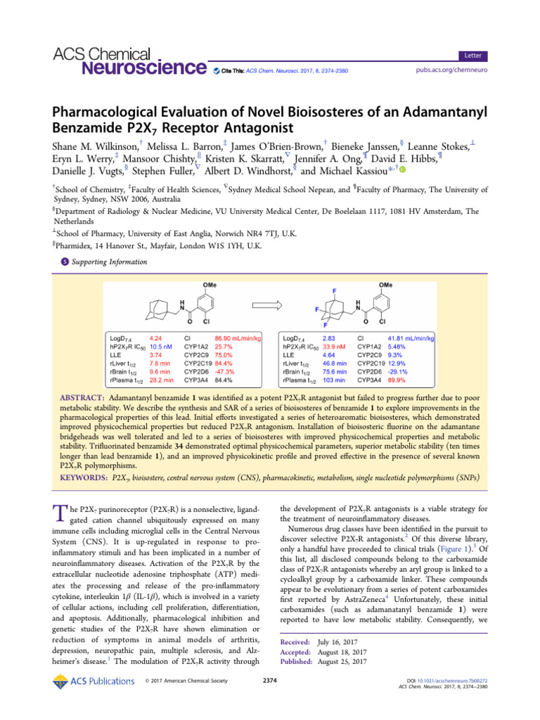Wilkinson Et Al 2017 Pharmacological Evaluation of Novel Bioisosteres of An Adamantanyl ...
