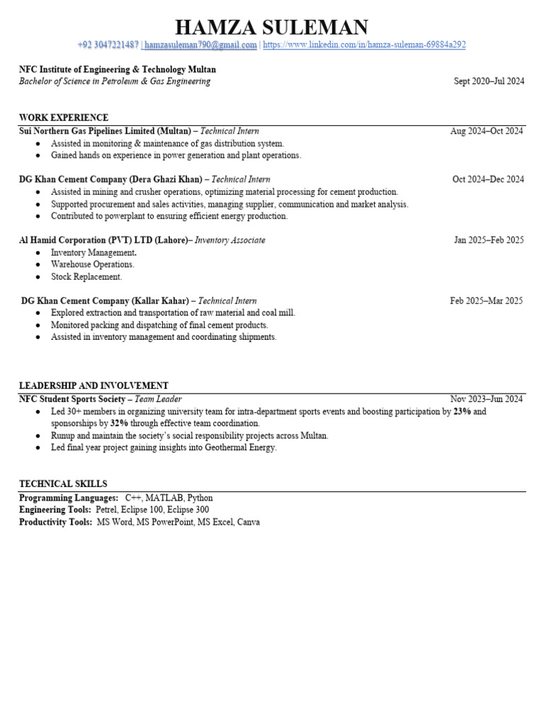 Hamza Suleman - CV | PDF