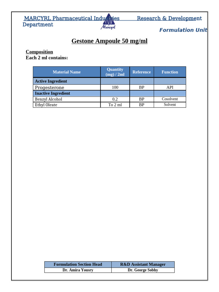 Gestone Ampoule - Composition | PDF