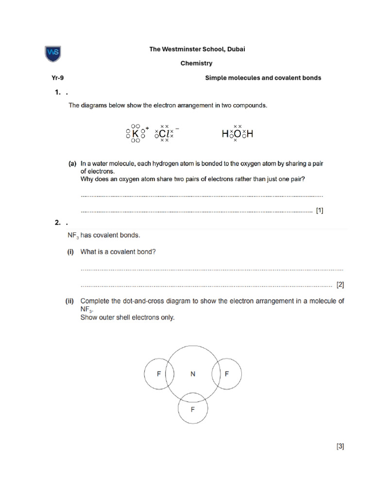 Covalent Bonding Worksheet for Year 9 | PDF