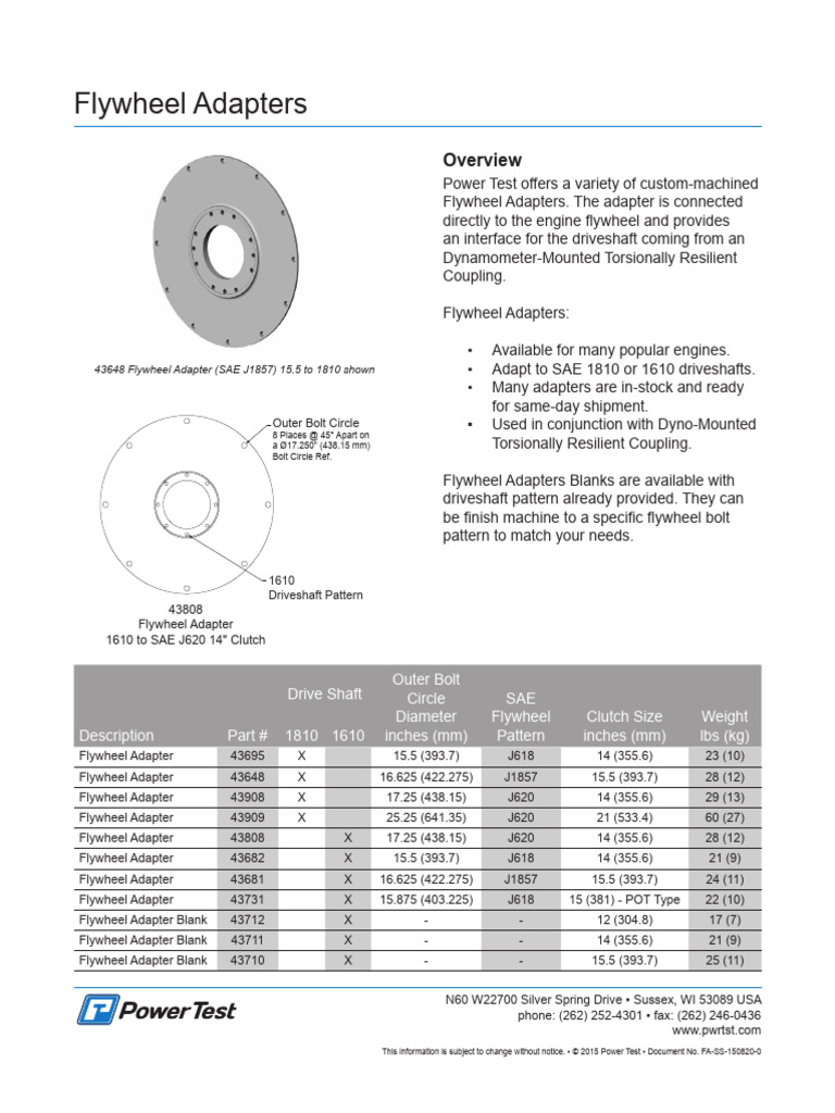 Flywheel Adapter Options and Specs | PDF | Mechanical Engineering ...