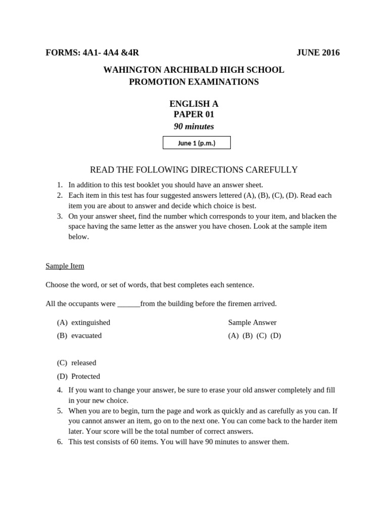 4A1-4 & 4R English A Pp1 Exam 2016 | PDF | Weaving