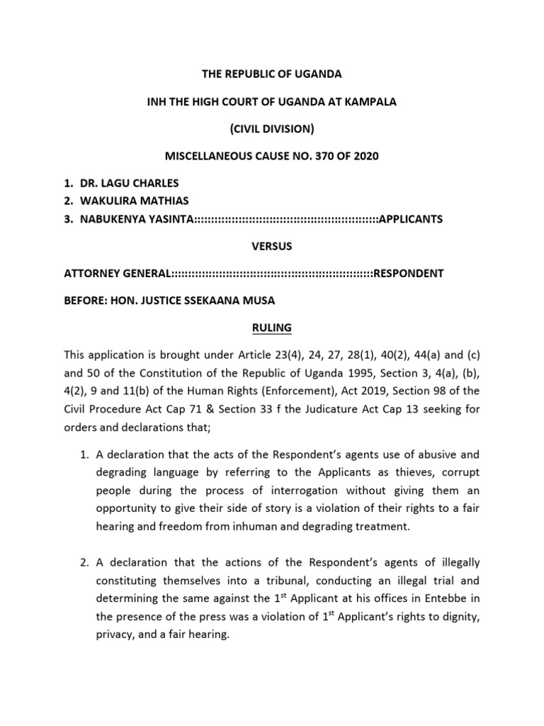 DR Lagu Charles and 3 Others Vs Attorney General (Miscellaneous Cause ...