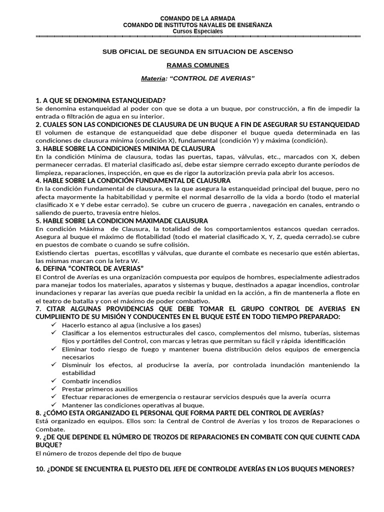 Control de Averías en Buques Navales | PDF | Agua | Inundar
