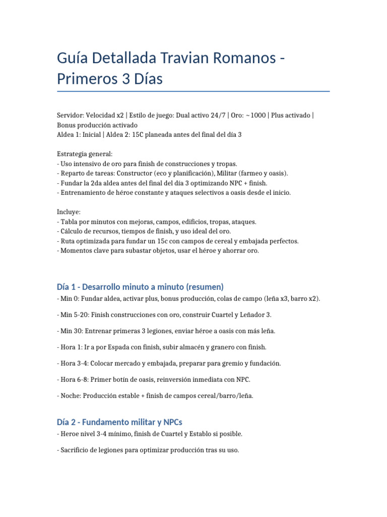 Travian Roman Guide Day1-3 | PDF