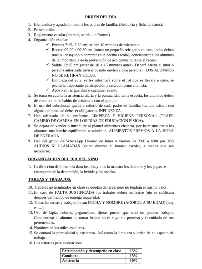 Reunión Escolar: Normas y Organización | PDF