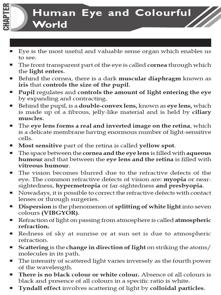 HUMAN EYE AND THE COLORFUL WORLD Target | PDF | Eye | Rainbow