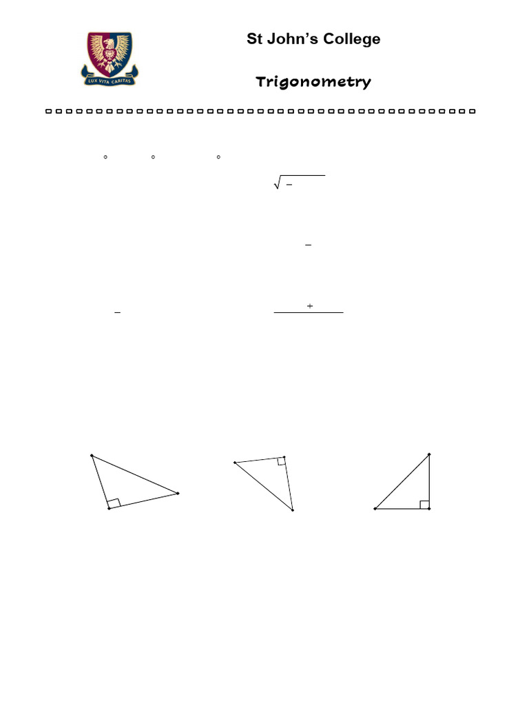 Grade 10 Winter Trigonometry Workshop - v2 | PDF | Special Functions ...