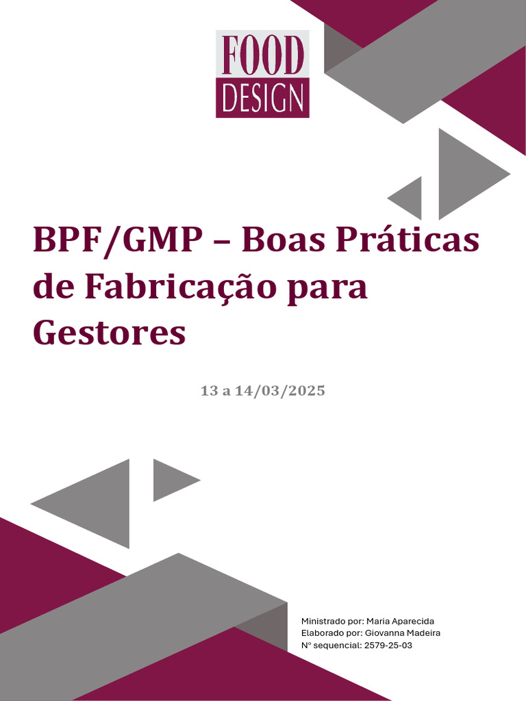 Apostila BPF - GMP Boas Práticas de Fabricação para Gestores | PDF ...