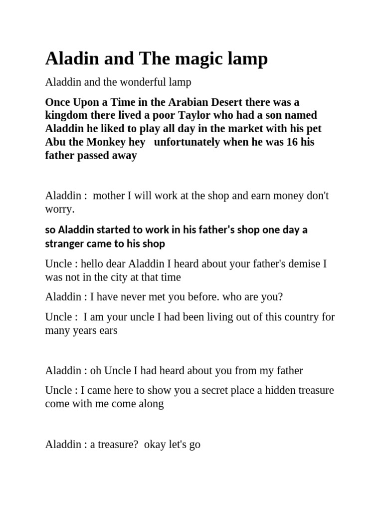 Aladdin and the Magic Lamp Story | PDF