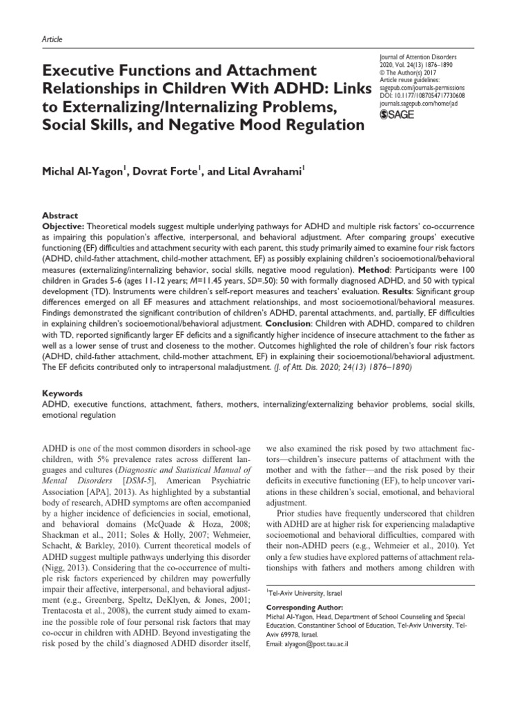 Executive Functions and Attachment Relationships in Children With ADHD: Links to Externalizing ...