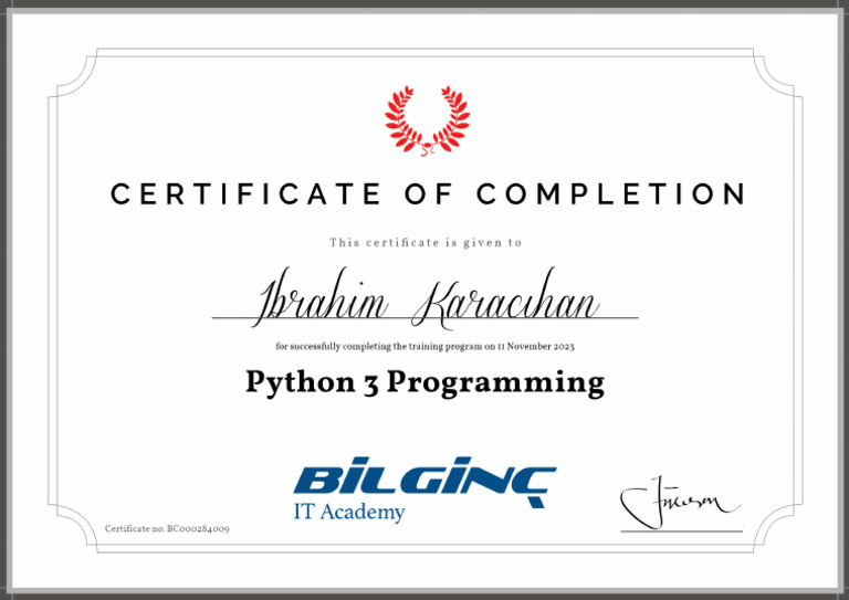 Python 3 Programming - Certificate | PDF