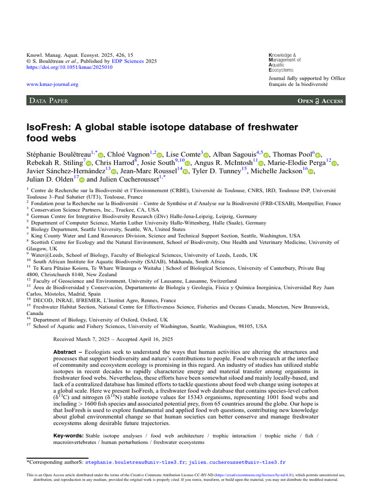 IsoFresh A Global Stable Isotope Database of Fresh | PDF | Food Web ...