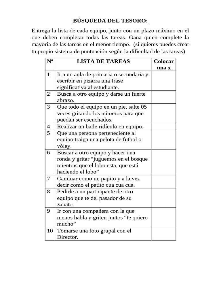 Actividades Divertidas para Búsqueda del Tesoro | PDF