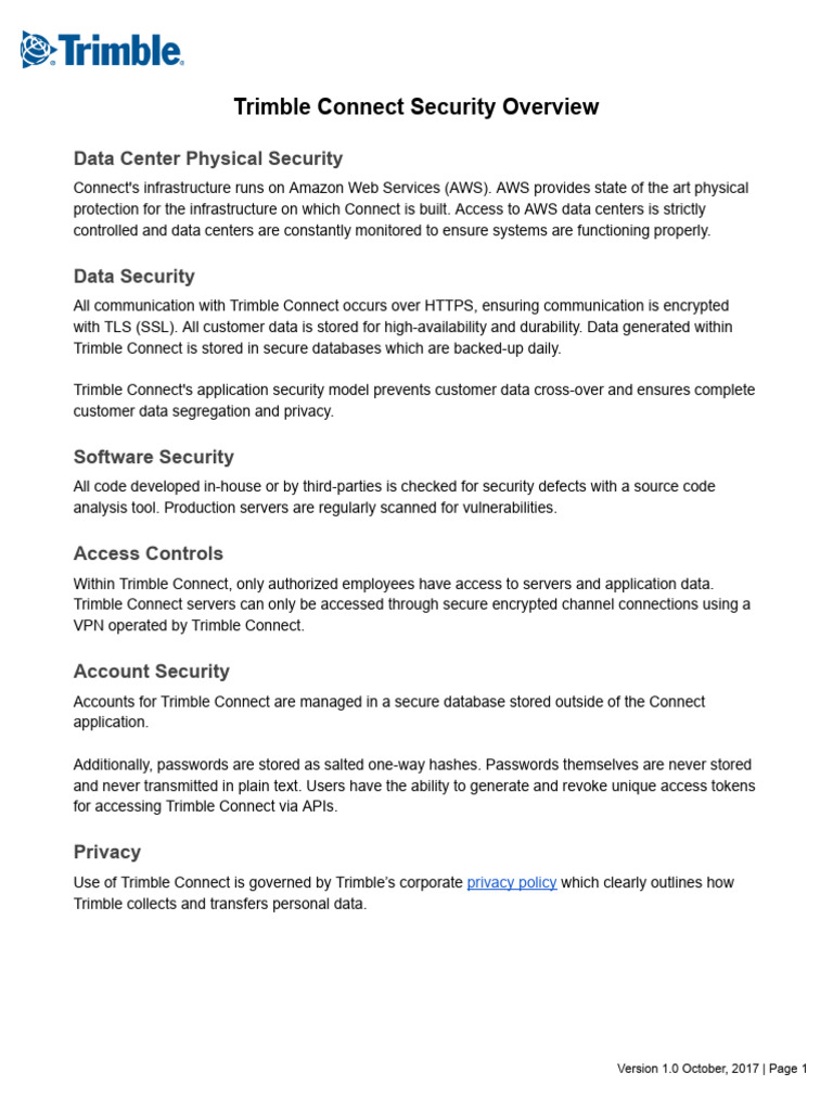 Trimble Connect Security Overview | PDF