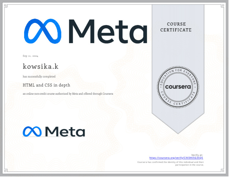 HTML and CSS in depth certificate | PDF