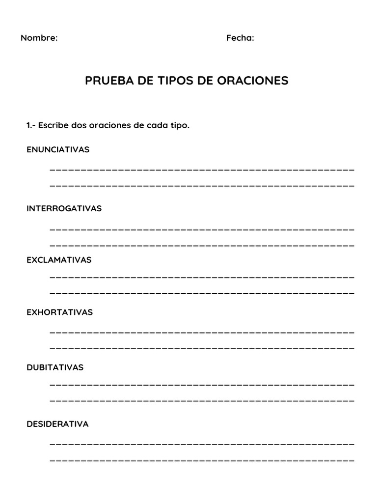 Examen Clases de Oraciones | PDF
