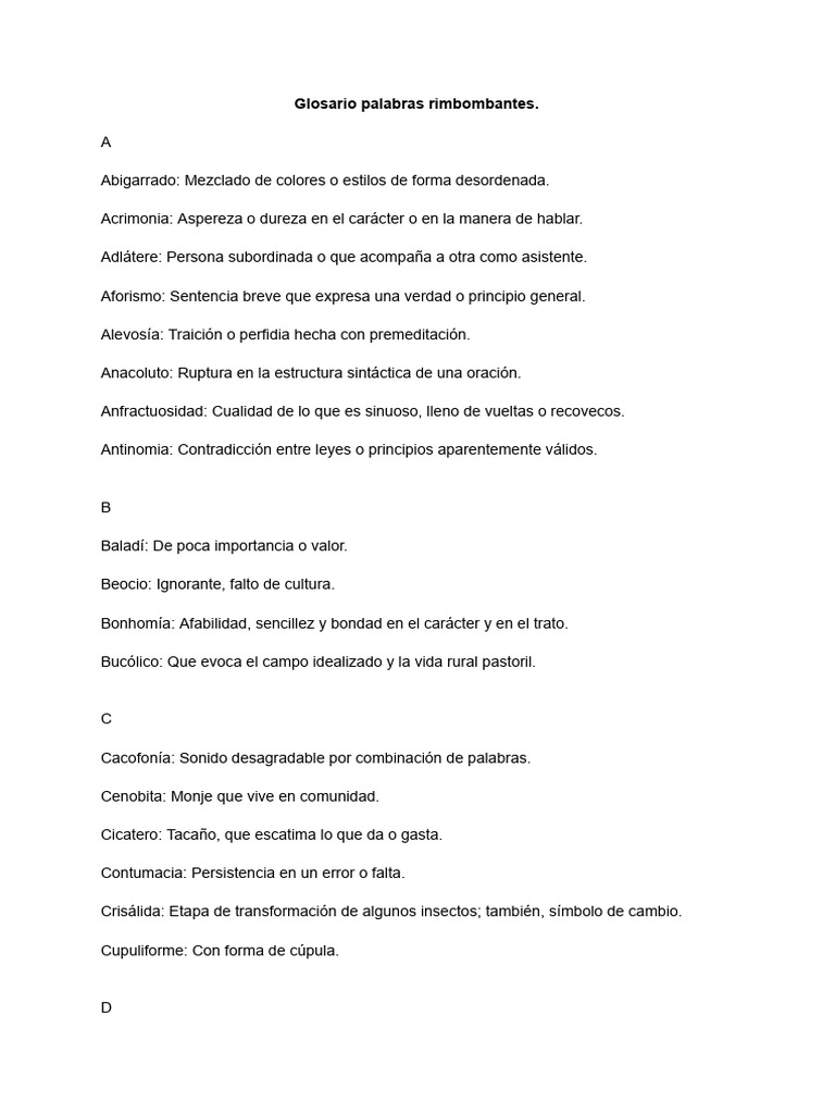 Glosario Palabras Rimbombantes | PDF