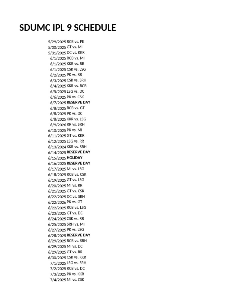 Ipl 9 Schedule | PDF