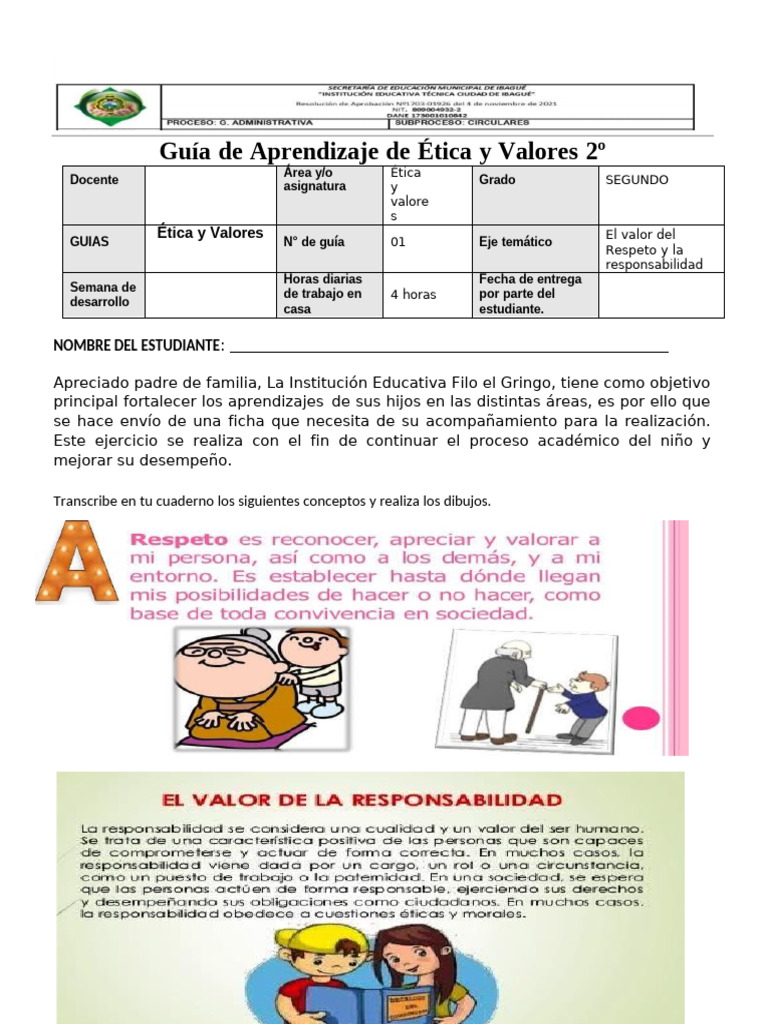 Etica y Valores Grado 2º | PDF