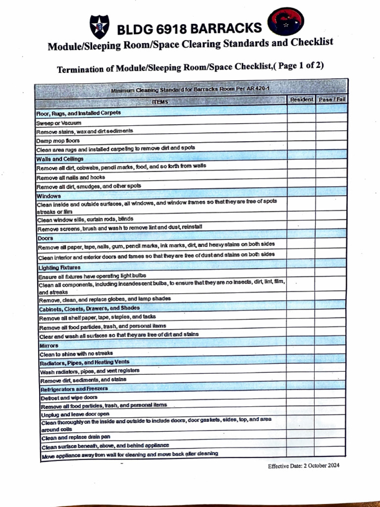 Barracks Clearing Checklist Outprocessing Korea | PDF | Home | Interior ...