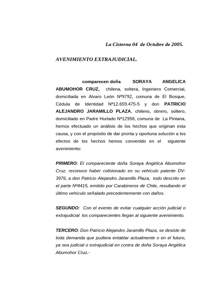 Avenimiento Extrajudicial | PDF