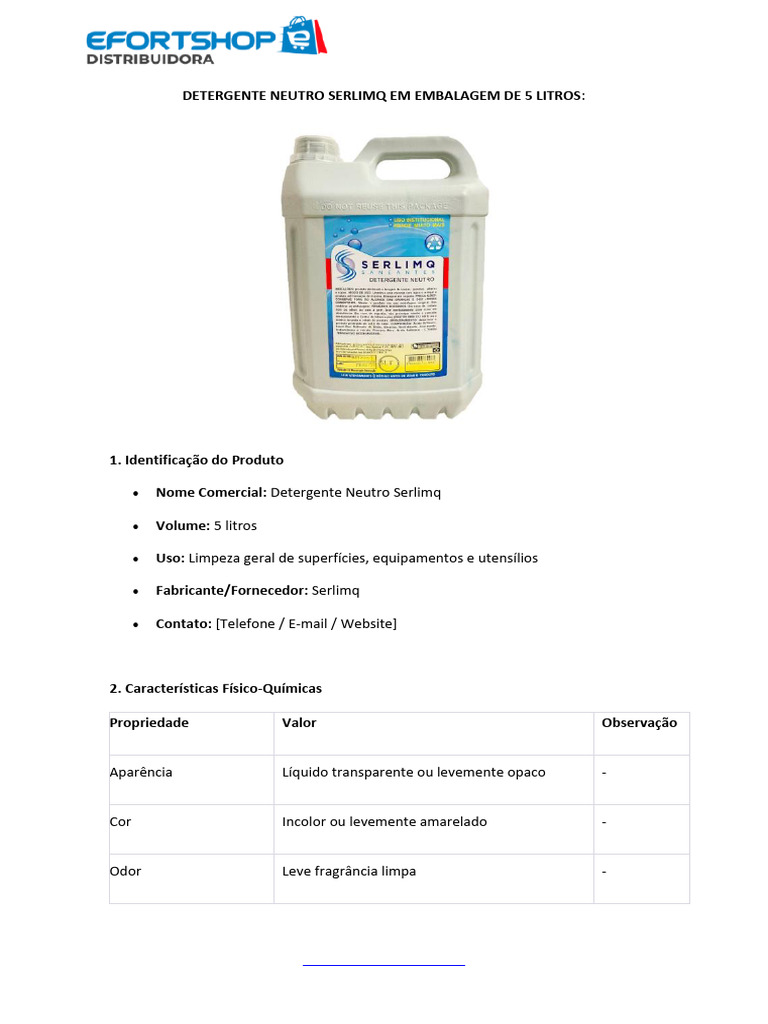 1.5 Ficha Técnica - Detergente Neutro - Serlimq | PDF