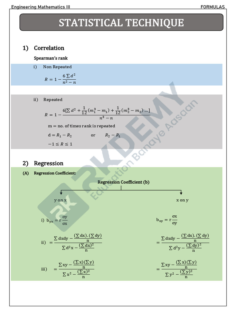 (Statistical Technique) M Iii Formulas | PDF | Statistical Analysis | Teaching Mathematics
