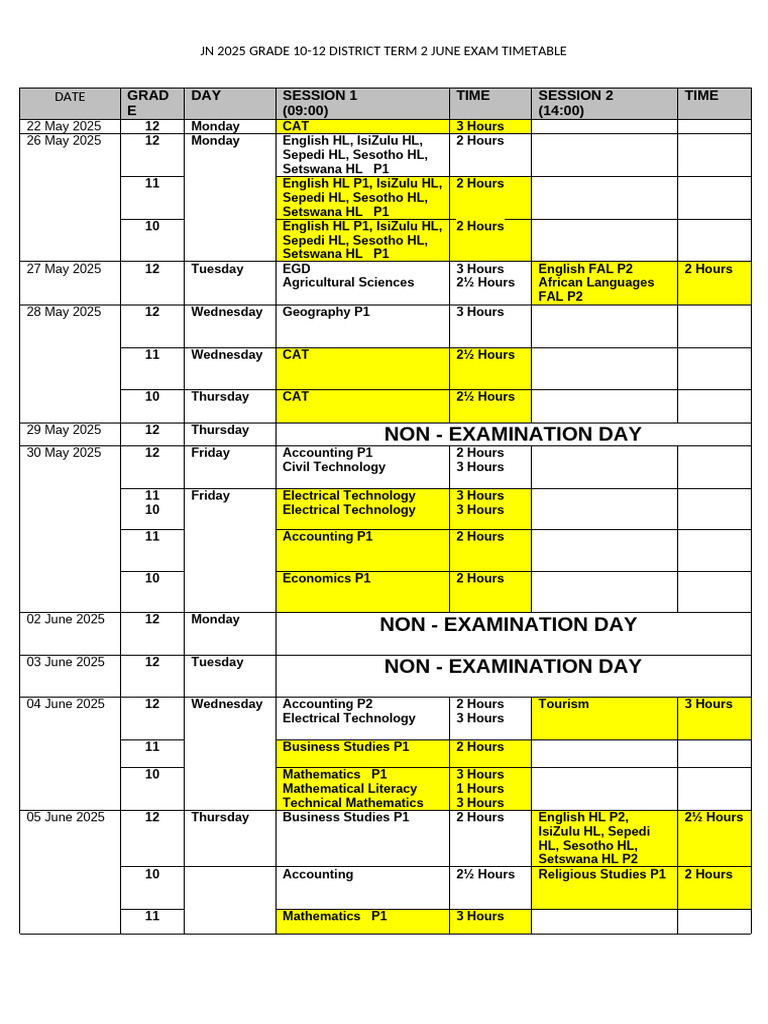 2025 Grade 10-12 June Exam Timetable | PDF | Languages Of Africa