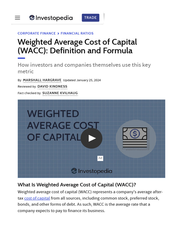 Weighted Average Cost of Capital (WACC) - Definition and Formula | PDF ...