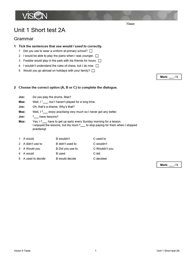U1 Short Test 2A Lessons 5-8 | PDF