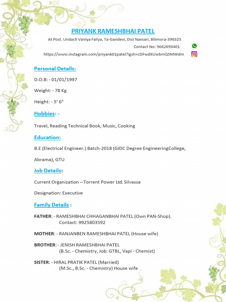 Priyank Biodata | PDF
