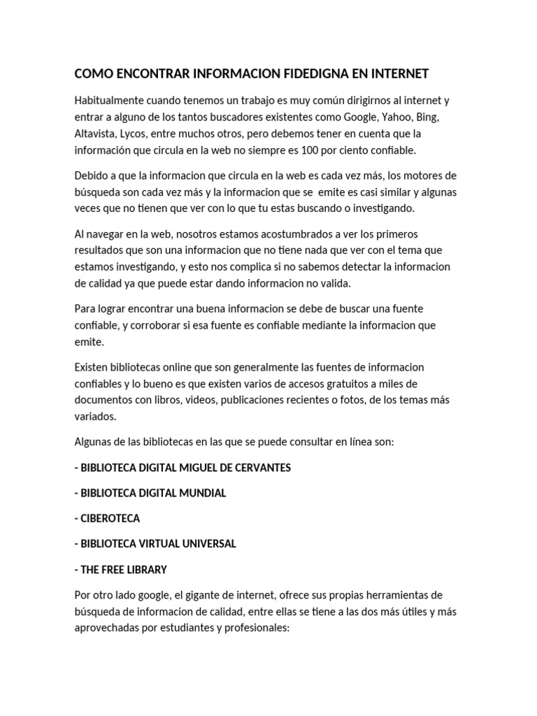 Como Encontrar Informacion Fidedigna en Internet | PDF | Internet ...
