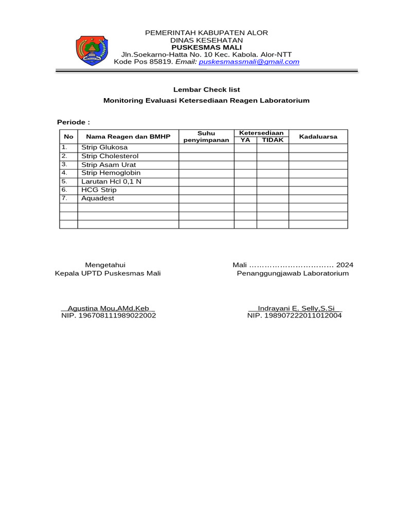 EP B. BUKTI - Lembar Check List Monitoring Evaluasi Ketersediaan Reagen Dan BMHP Laboratorium | PDF