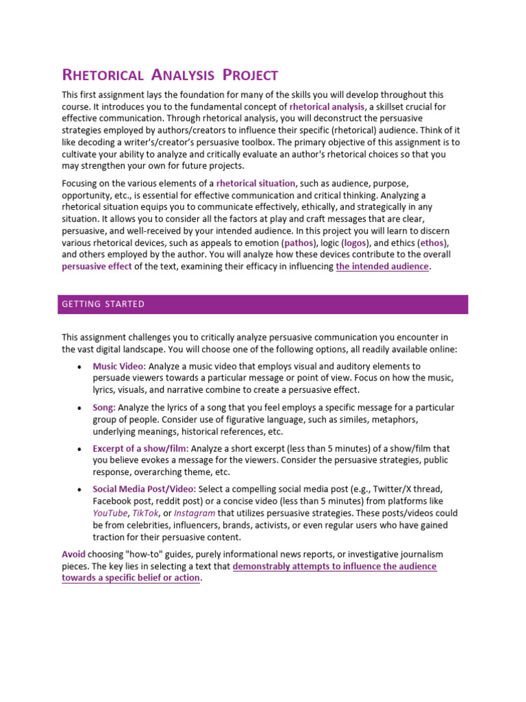 Rhetorical Analysis Project Instructions | PDF | Rhetoric | Persuasion
