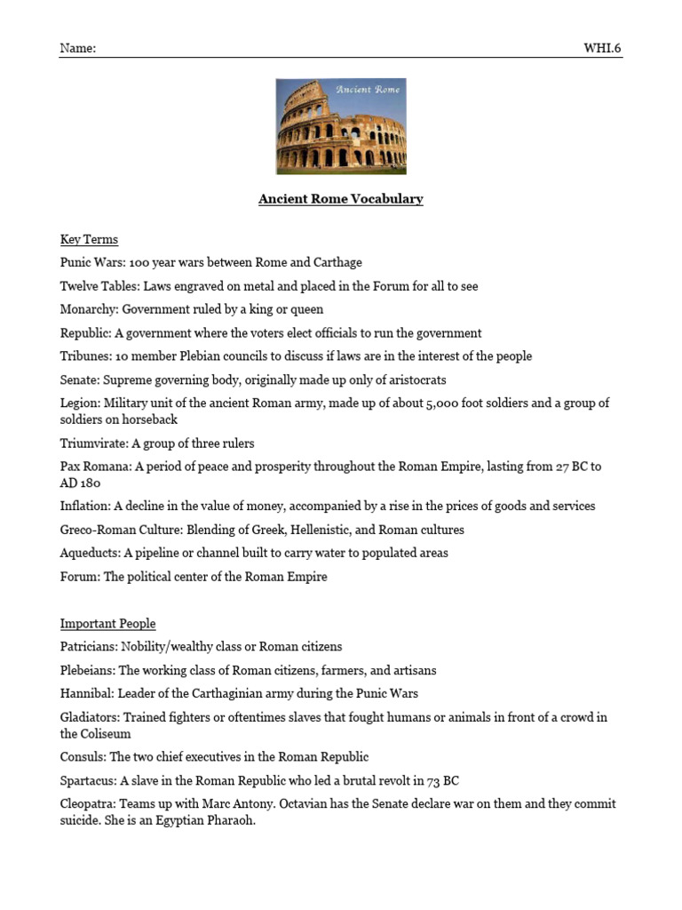 Ancient Rome Vocabulary List | PDF | Roman Republic | Ancient Rome