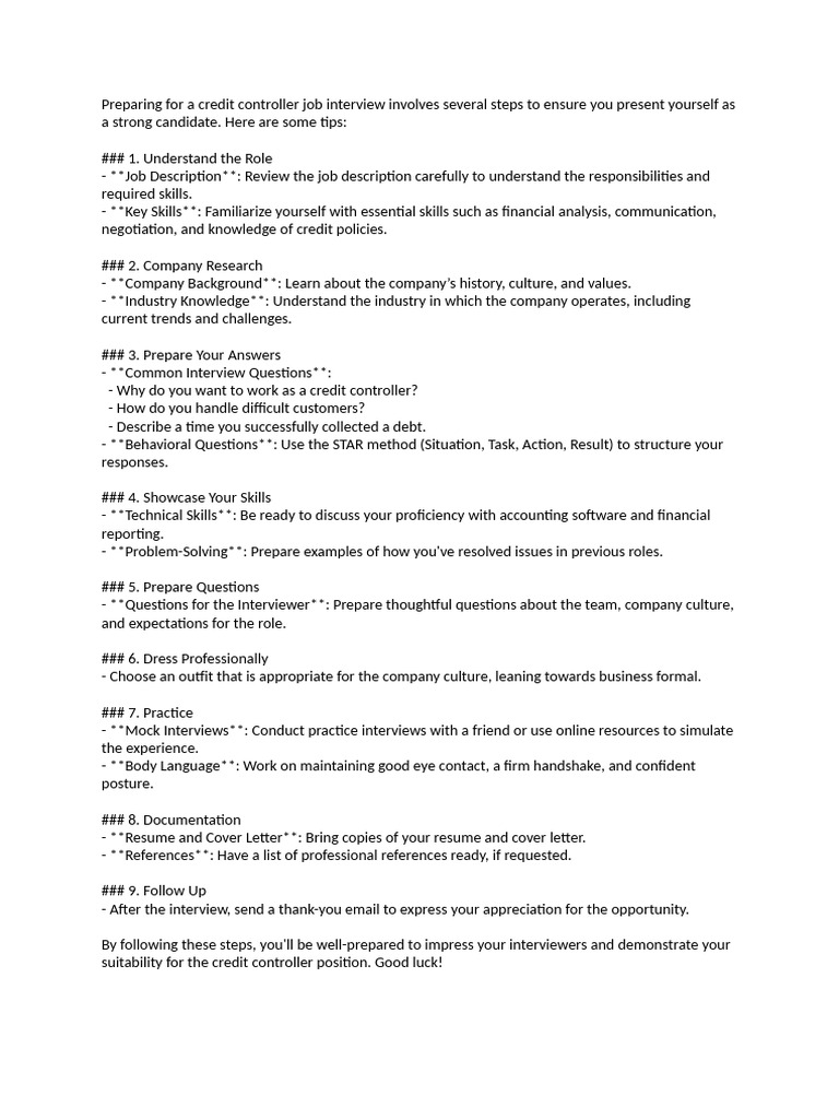 Credit Controller Interview Preparation Guide | PDF | Résumé | Knowledge