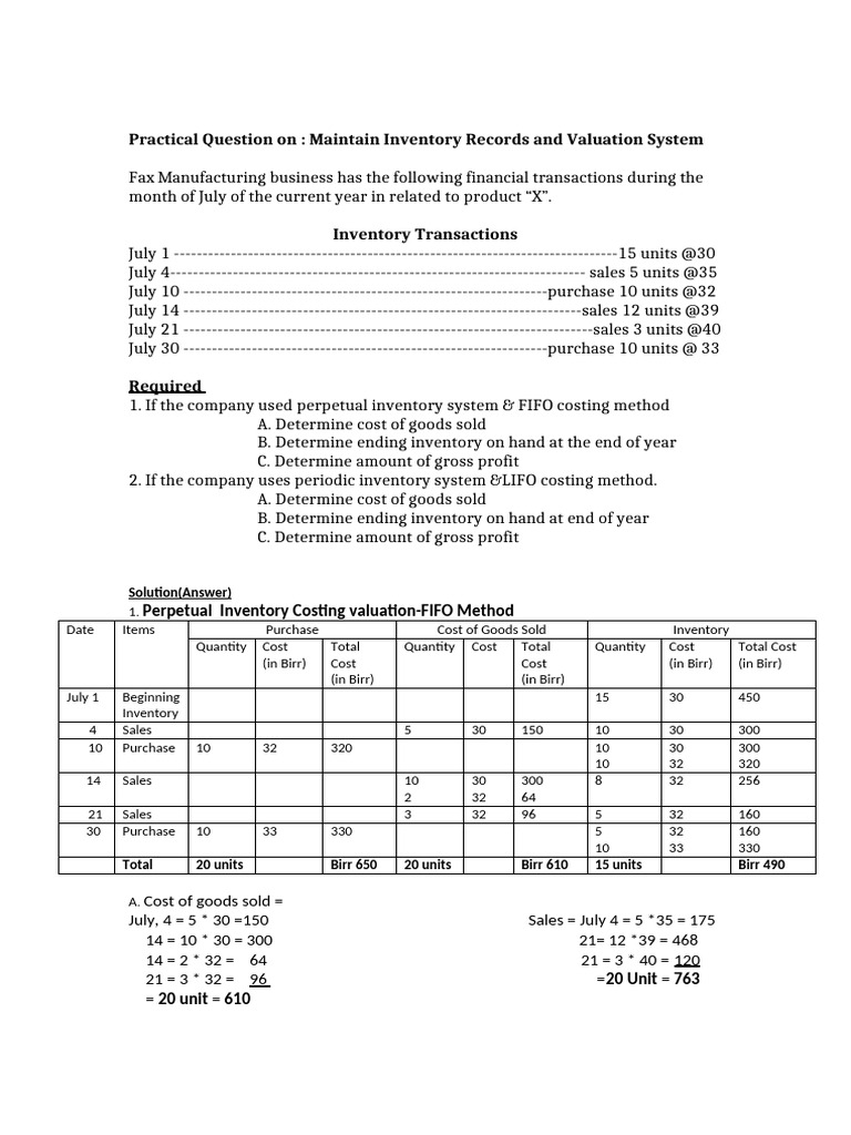 Inventory Valuation: FIFO vs LIFO Analysis | PDF | Cost Of Goods Sold ...