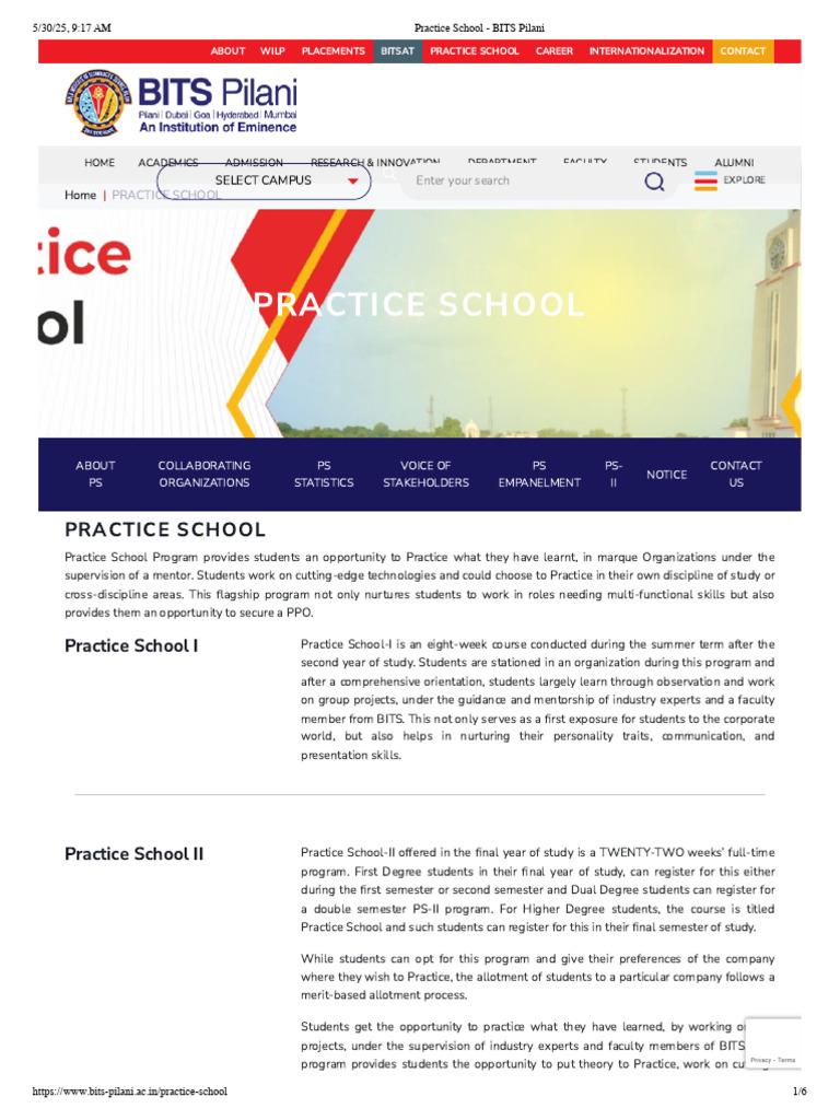 Practice School - BITS Pilani | PDF | Learning
