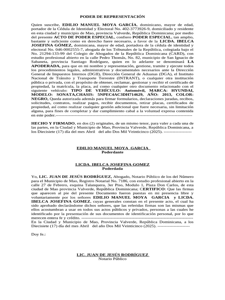 Poder de Representació Iblka Caso Edilio | PDF | República Dominicana