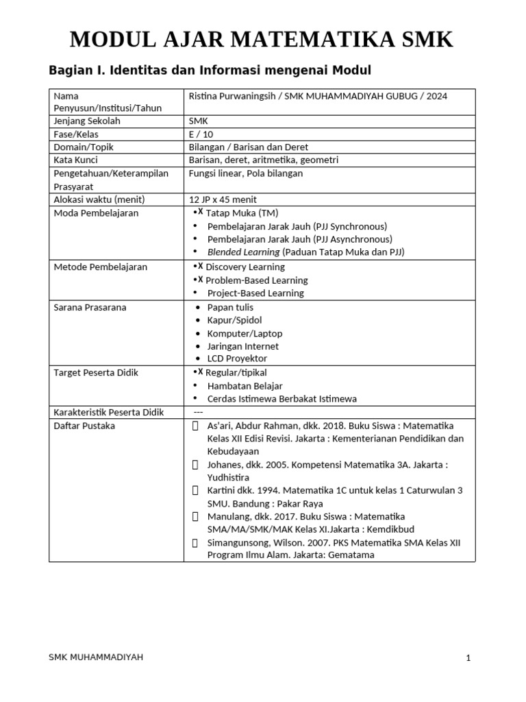 Modul - Ajar - MTK - X - Barisn - Deret | PDF