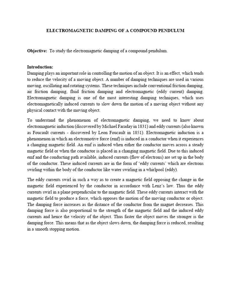 Electromangetic damping of a compound pendulum | PDF | Electromagnetic Induction | Physics