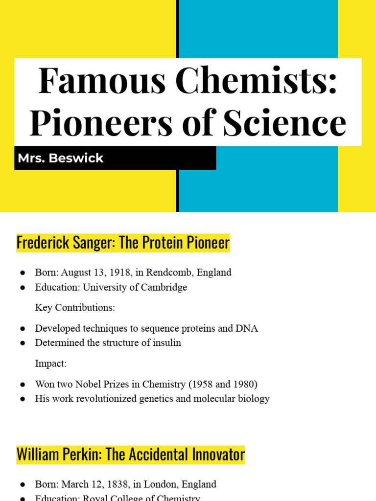 Famous Chemists - Pioneers of Science | PDF | Marie Curie | Radioactive ...
