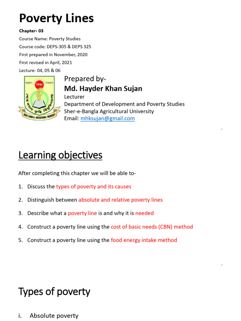 Lec - 4, 5 & 6 - Ch-3 Poverty Line - 2021 | PDF | Poverty Threshold | Poverty