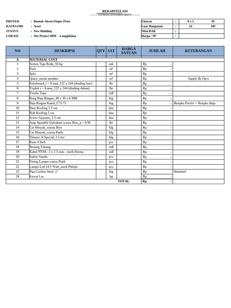 RAB Kosong Untuk Vendor | PDF