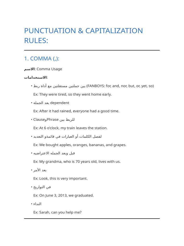 Punctuation & Capitalization - Rules - Mina Maher | PDF