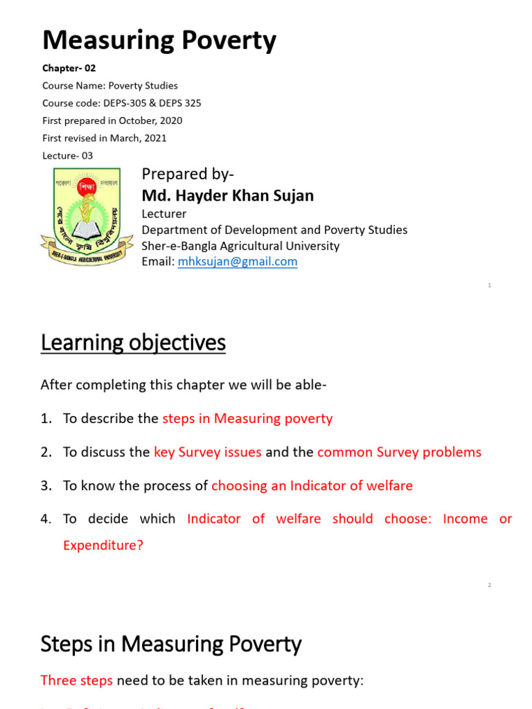 Lec - 3 - Ch-2 - Measuring Poverty - 2021 | PDF | Income | Poverty