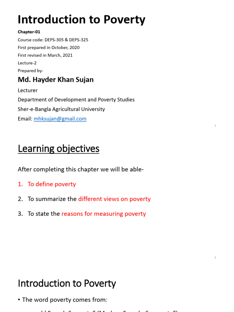 Lec - 1 - Ch-1 Introduction To Poverty Studies - 2021 | PDF | Poverty | Poverty & Homelessness